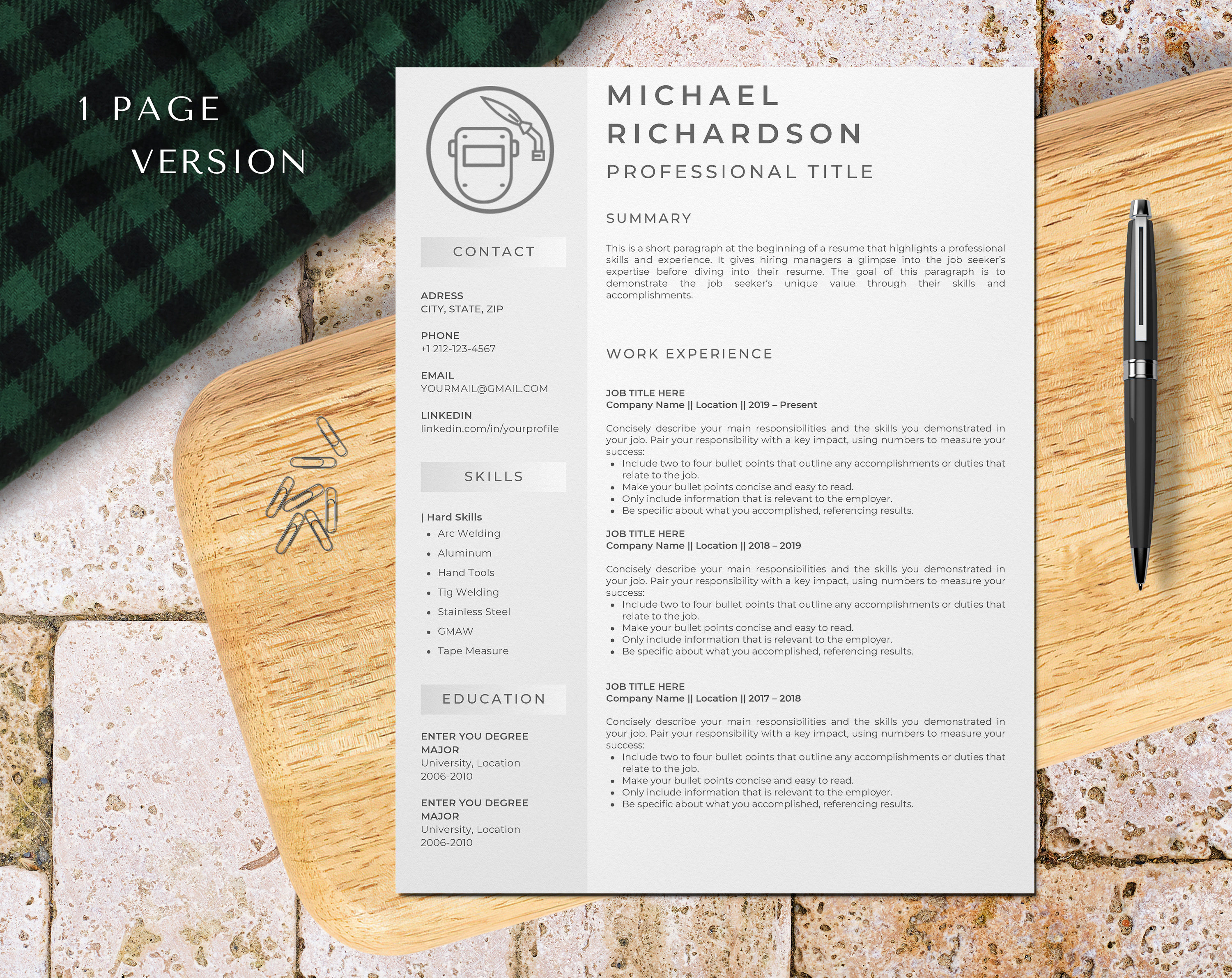 Welder Resume Template for Canva, Pipe Welder and Welder Helper Resume ...