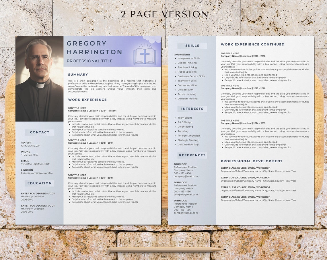 Pastor Resume Template for Canva, Church Resume, Religion Cv, Chaplain ...