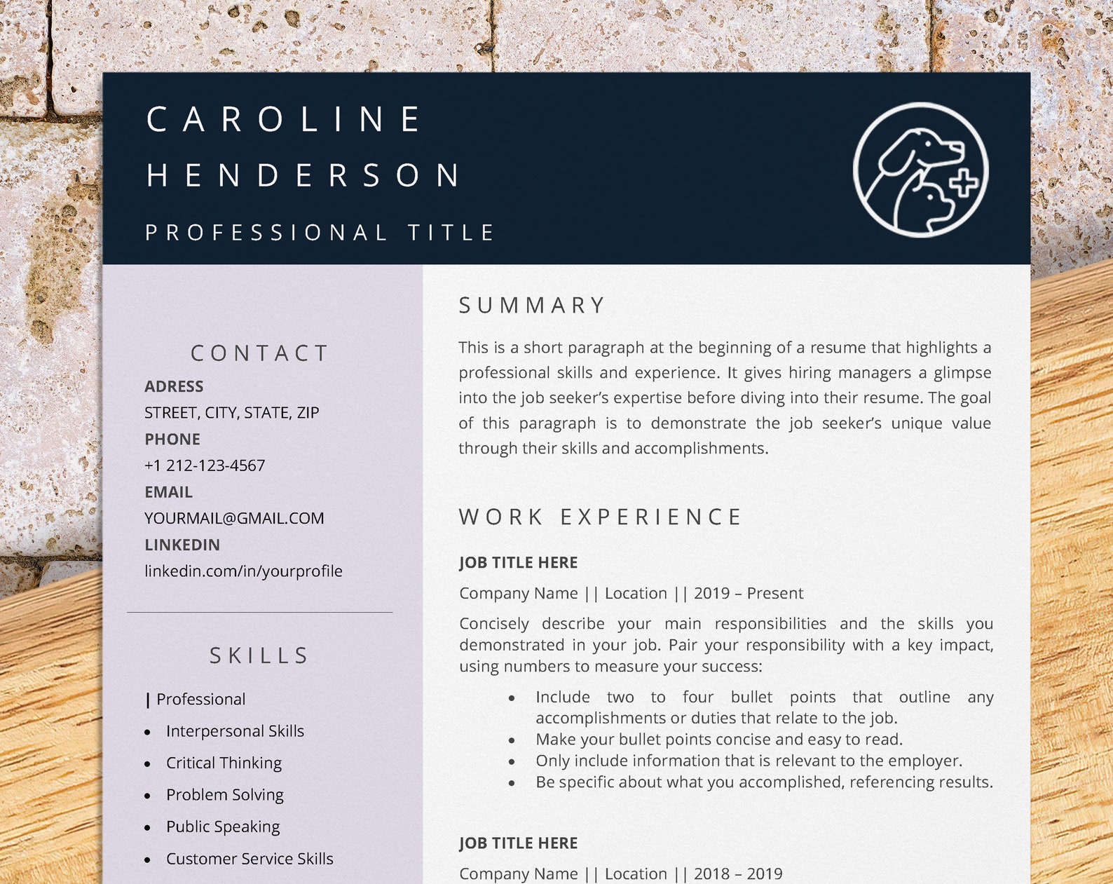 Veterinary Assistant Resume Template for Word, Veterinary Technician ...