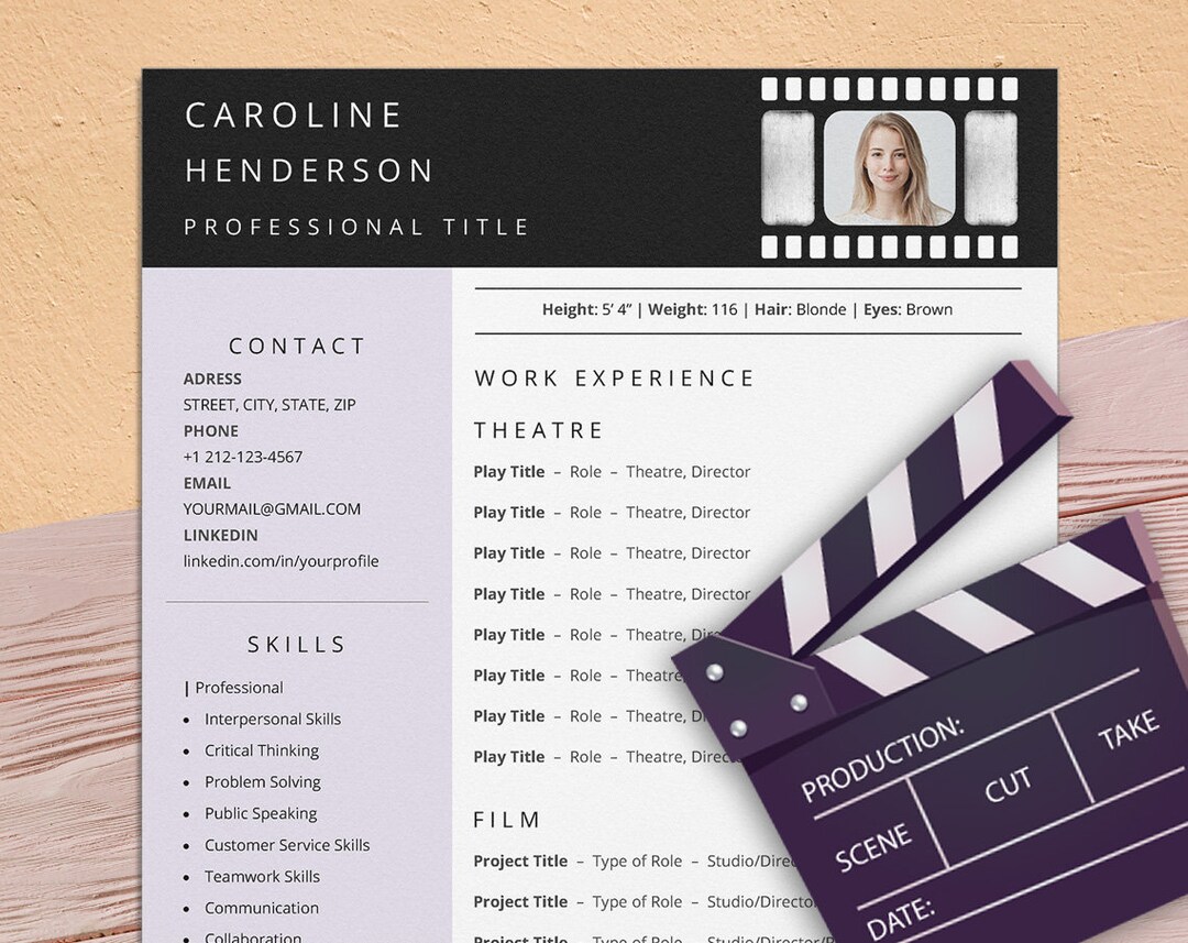 Acting Resume Template With Photo for Word Actor & Actress - Etsy