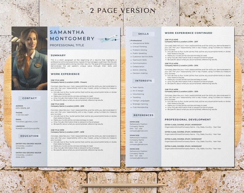 Flight Attendant Resume Template With Photo for Canva, Stewardess ...