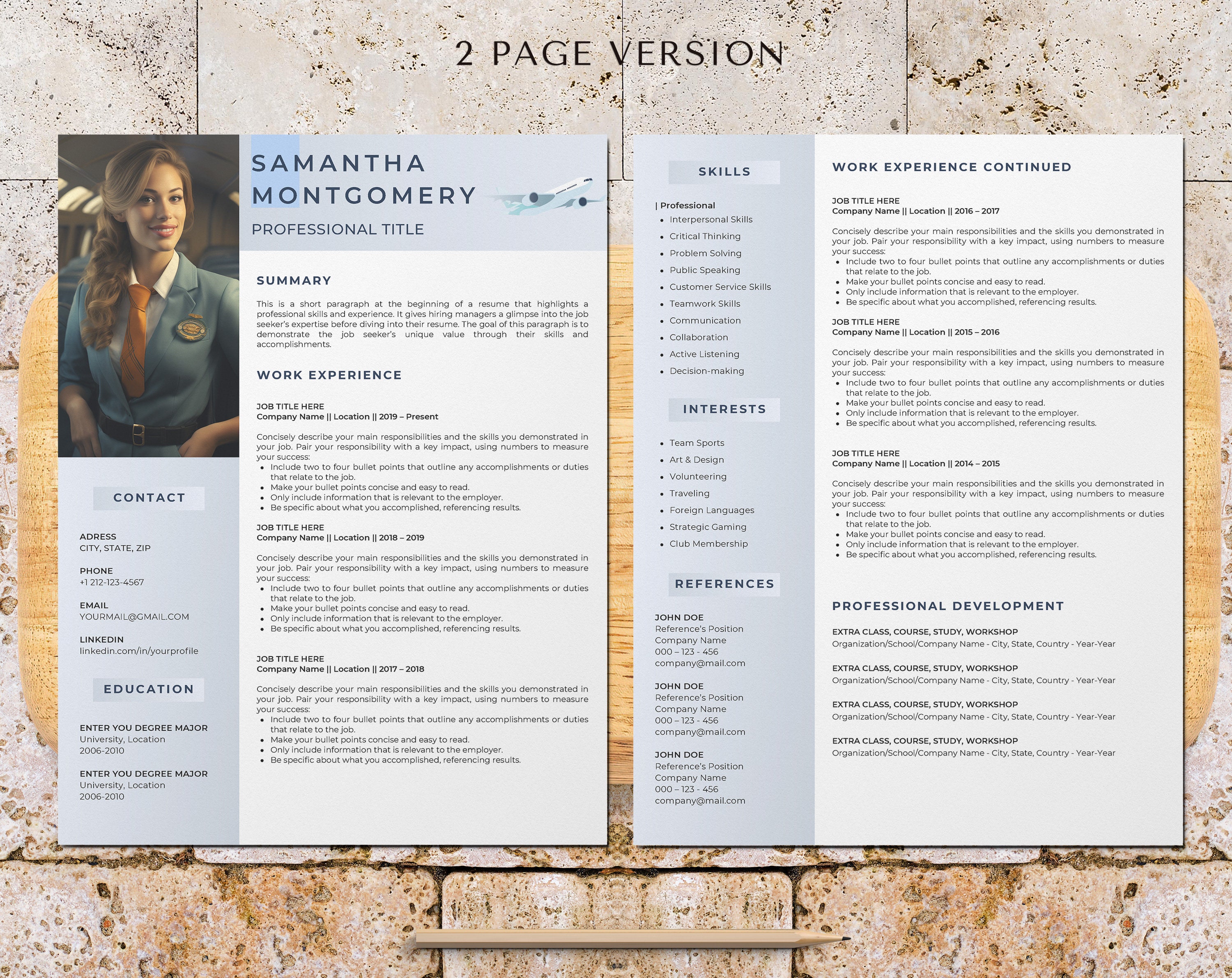 Flight Attendant Resume Template With Photo for Canva, Stewardess ...