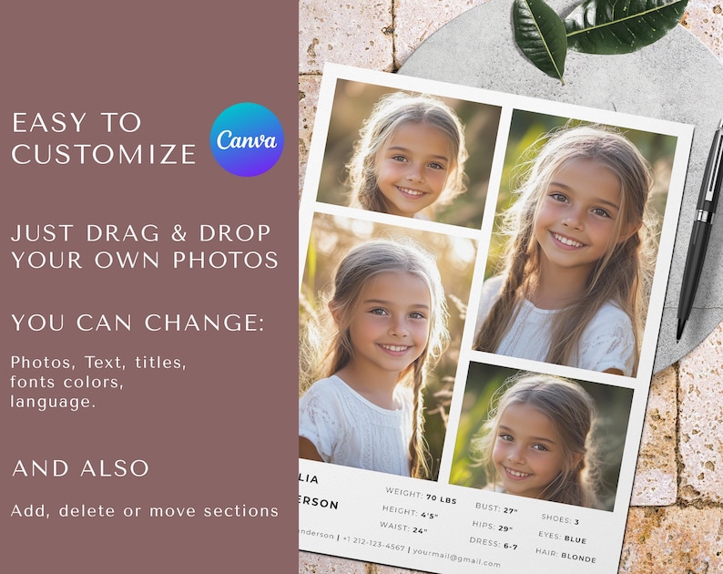 Kids Model Comp Card for Canva: Design a Zed Child Talent Composite ...
