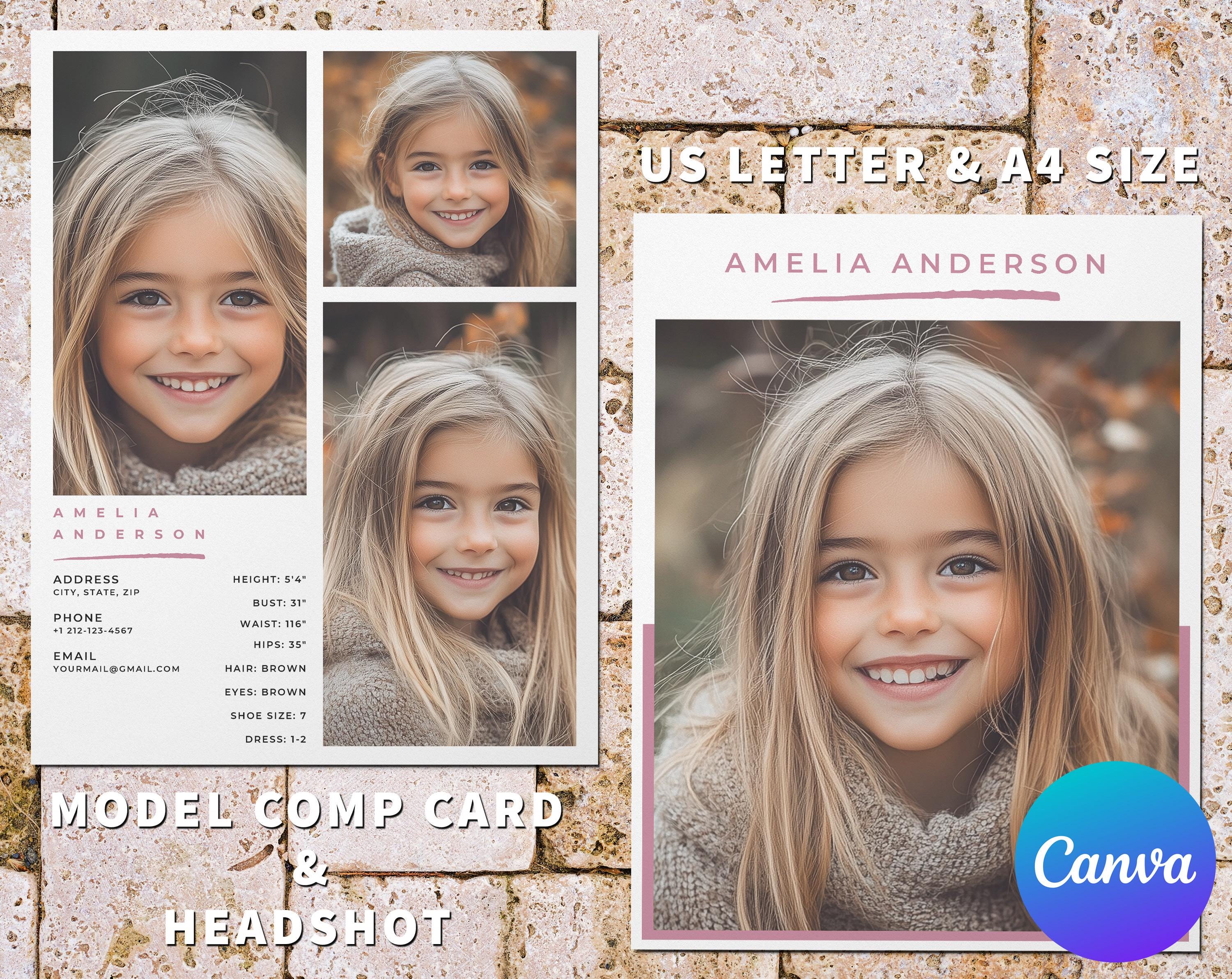 Kids Model Comp Card for Canva: Modeling Agency Zed Card, Editable ...