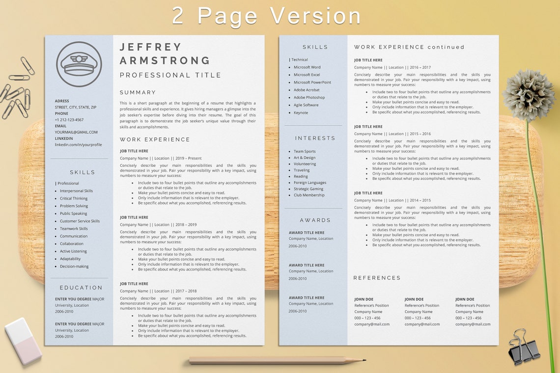 Pilot Resume Template for Word Airline Pilot Resume - Etsy