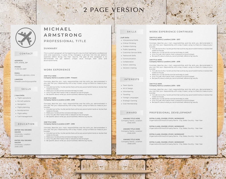 Pilot Resume Template for Canva, Aviation Resume, Airline Pilot ...