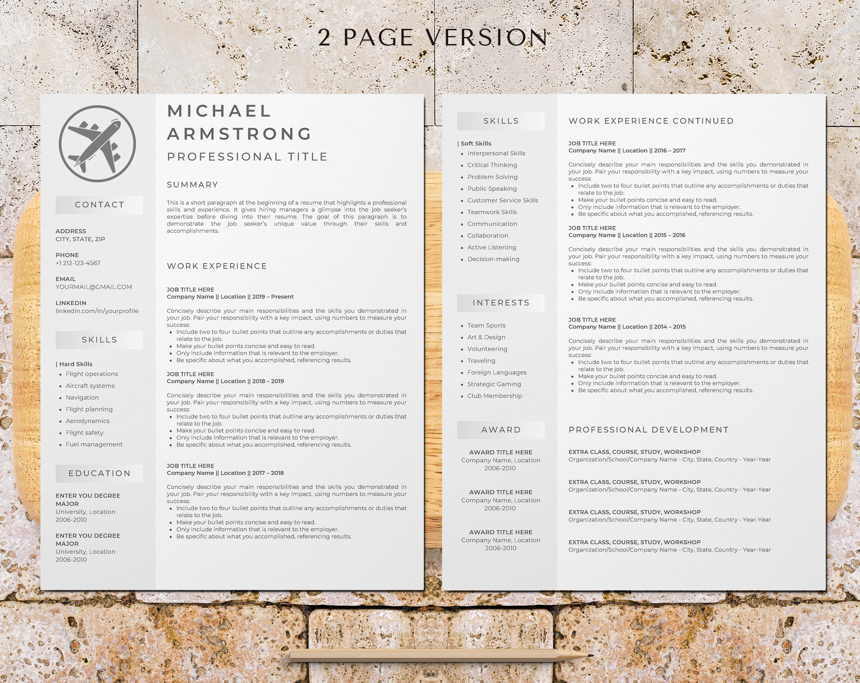 Pilot Resume Template for Canva, Aviation Resume, Airline Pilot ...