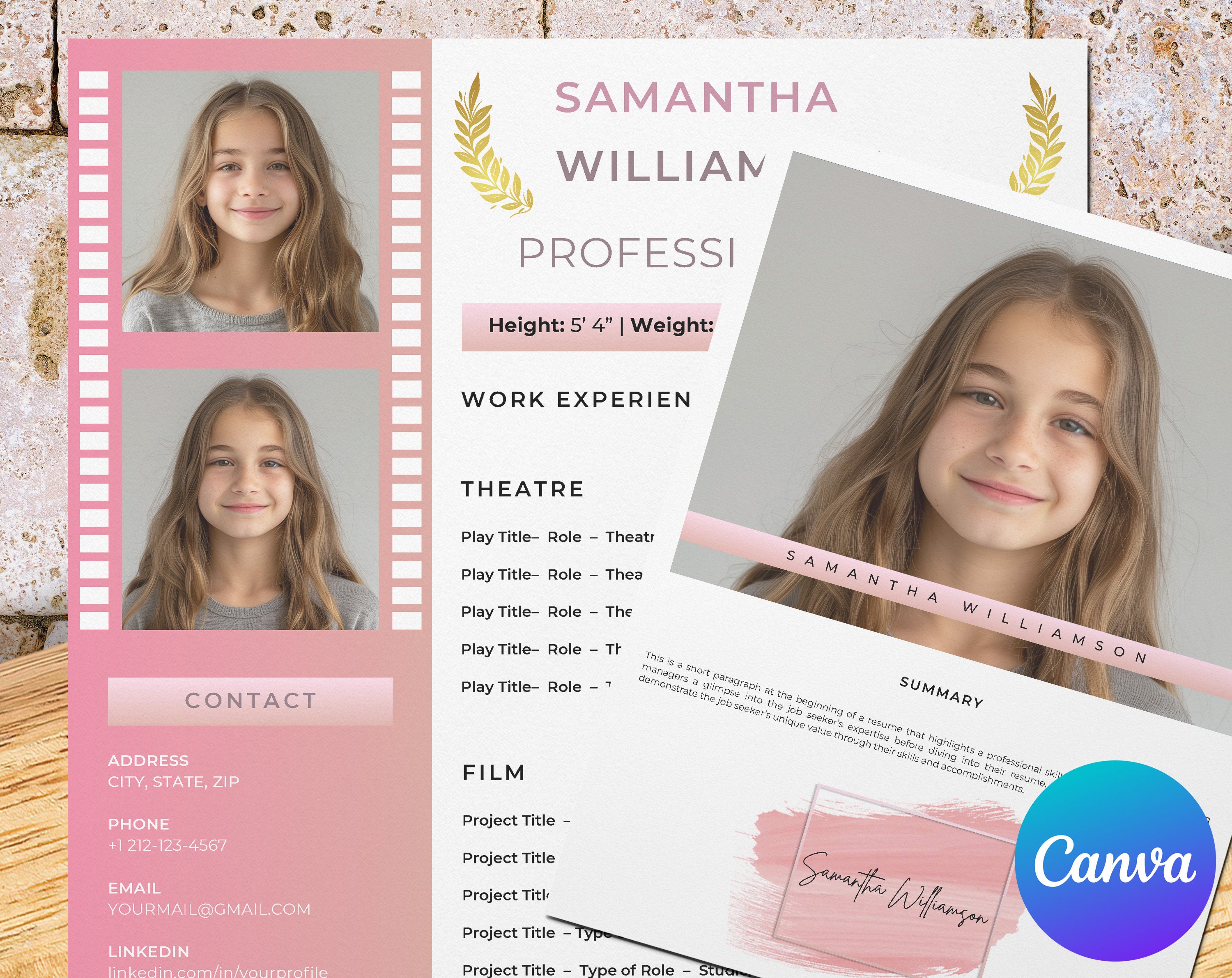 Child Actor Resume Template for Canva, Child Model Actor & Actress Cv ...