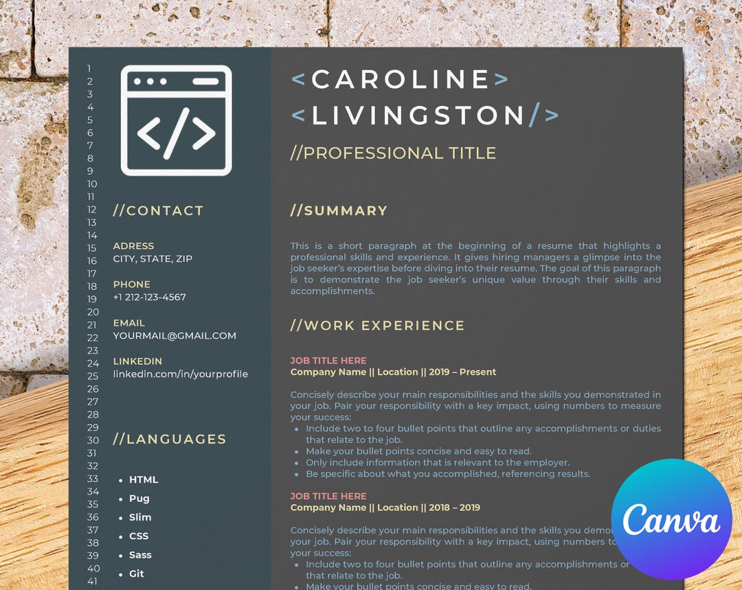 Game Developer Resume Template for Canva, Software Engineer, It ...