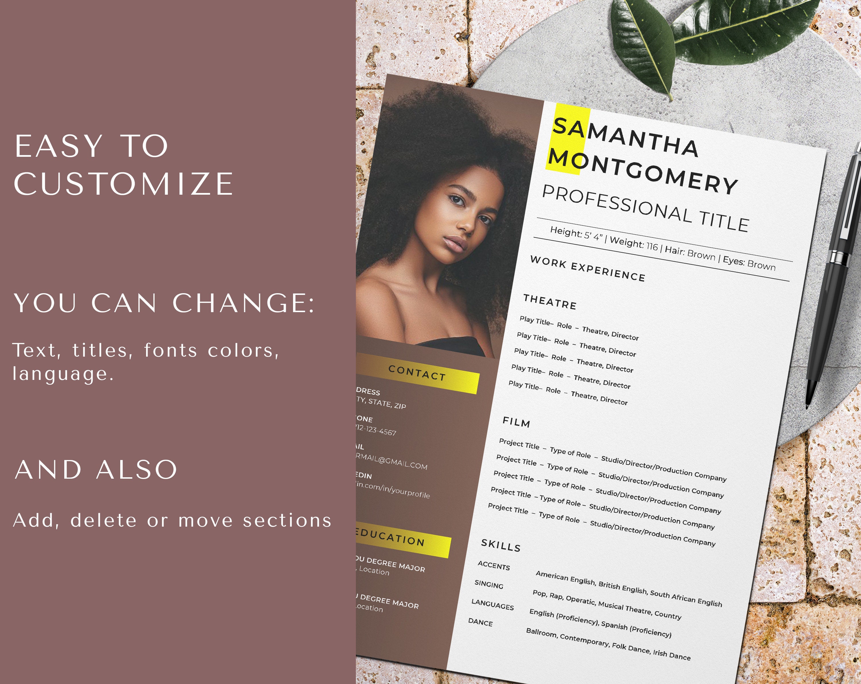 Acting Resume Template With Photo for Canva: Actor's Breakthrough ...