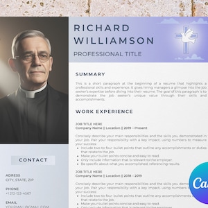 Pastor Resume Template for Canva, Religion Resume, Church Cv, Chaplain ...