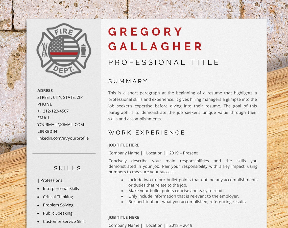 Firefighter Resume Template for Word, Wildland Firefighter Resume ...