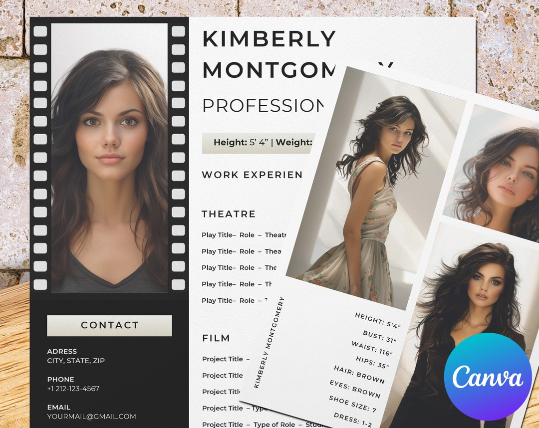 Acting Resume Template With Photo for Canva: Stand Out as an Actor or ...