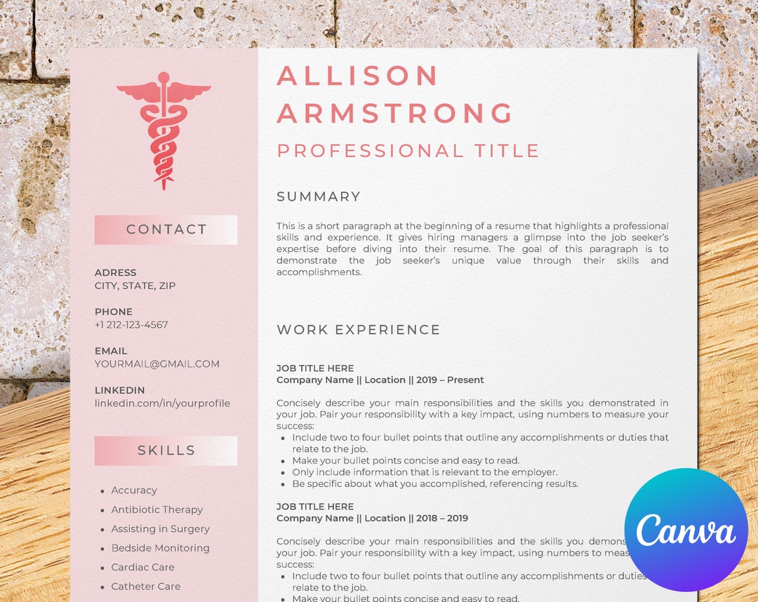 Licensed Practical LPN Nurse Resume Template for Canva, RN Registered ...