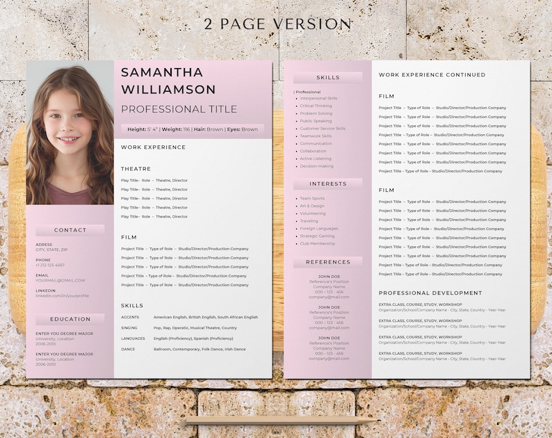 Child Actor Resume Template With Photo for Canva, Child Model Actor and ...