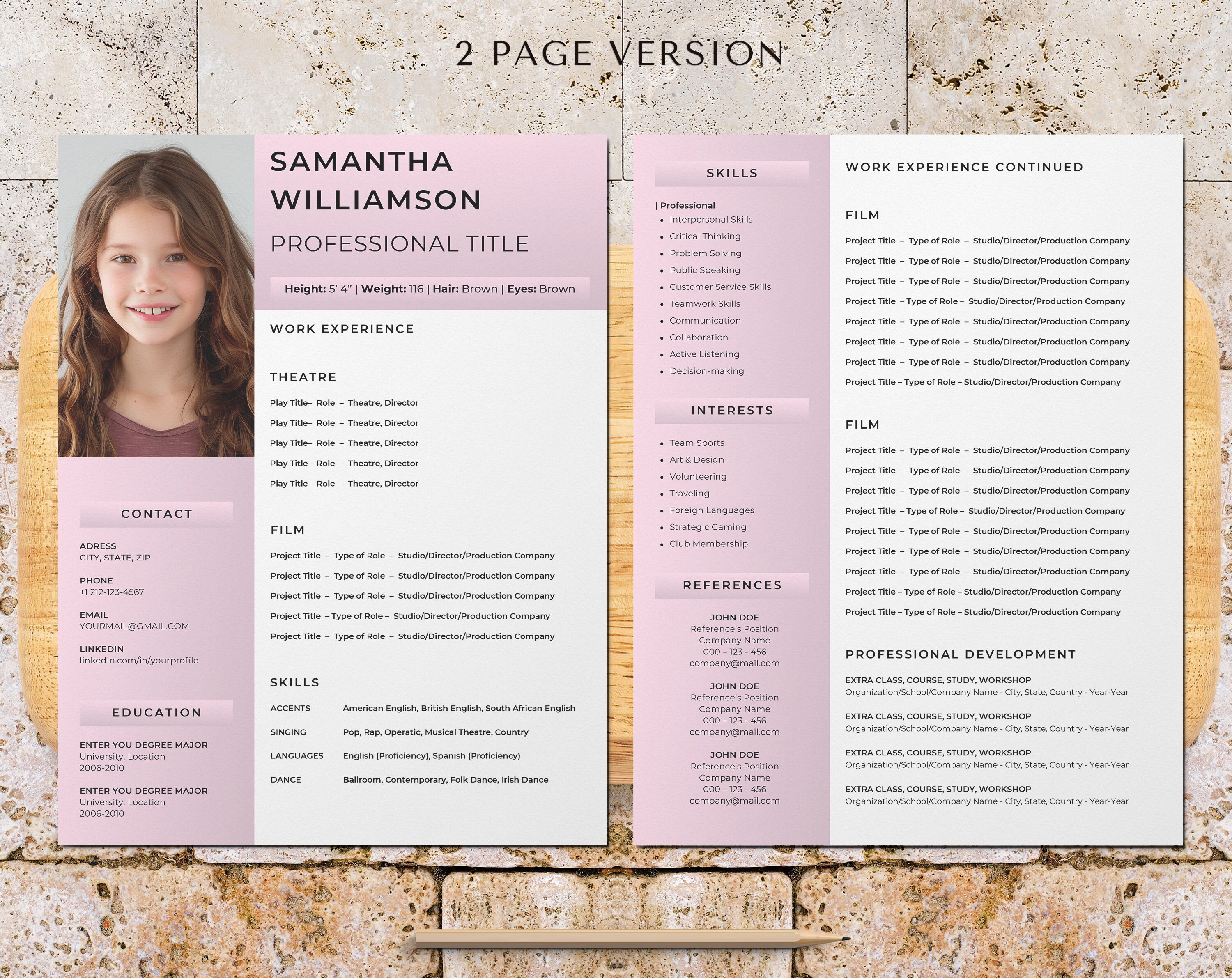 Child Actor Resume Template With Photo for Canva, Child Model Actor and ...
