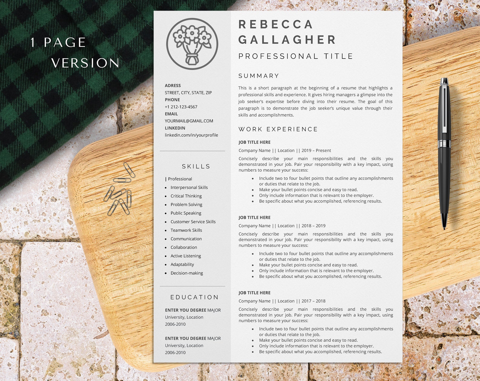 Florist Resume Template for Word, Floral Designer Resume and Cover ...