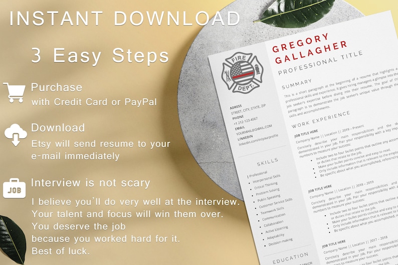 Firefighter Resume Template for Word Wildland Firefighter - Etsy
