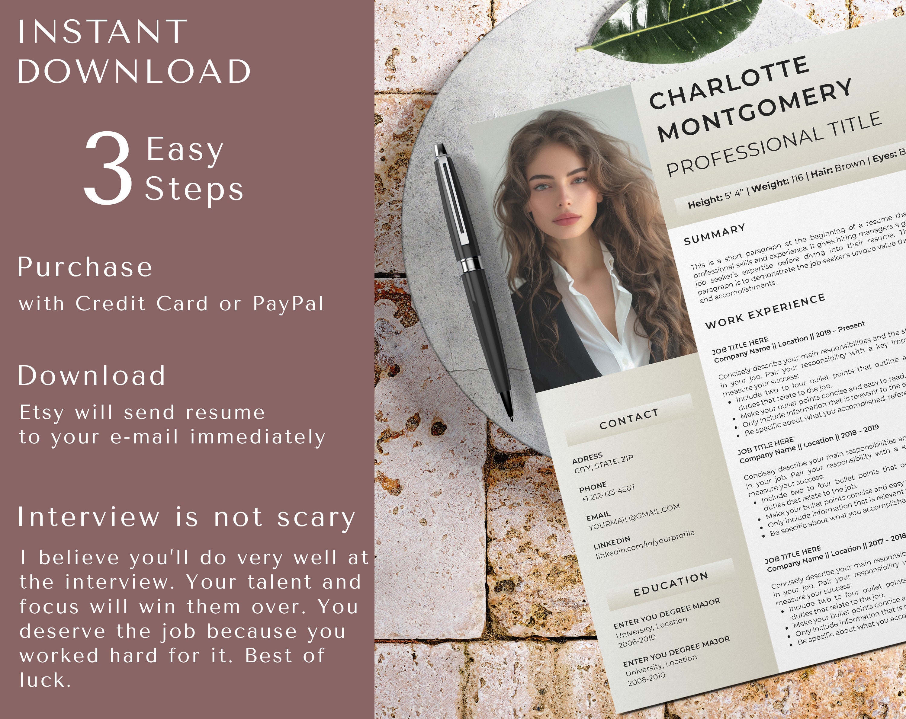 Model Resume Template With Photo for Canva: Fashion-infused ...