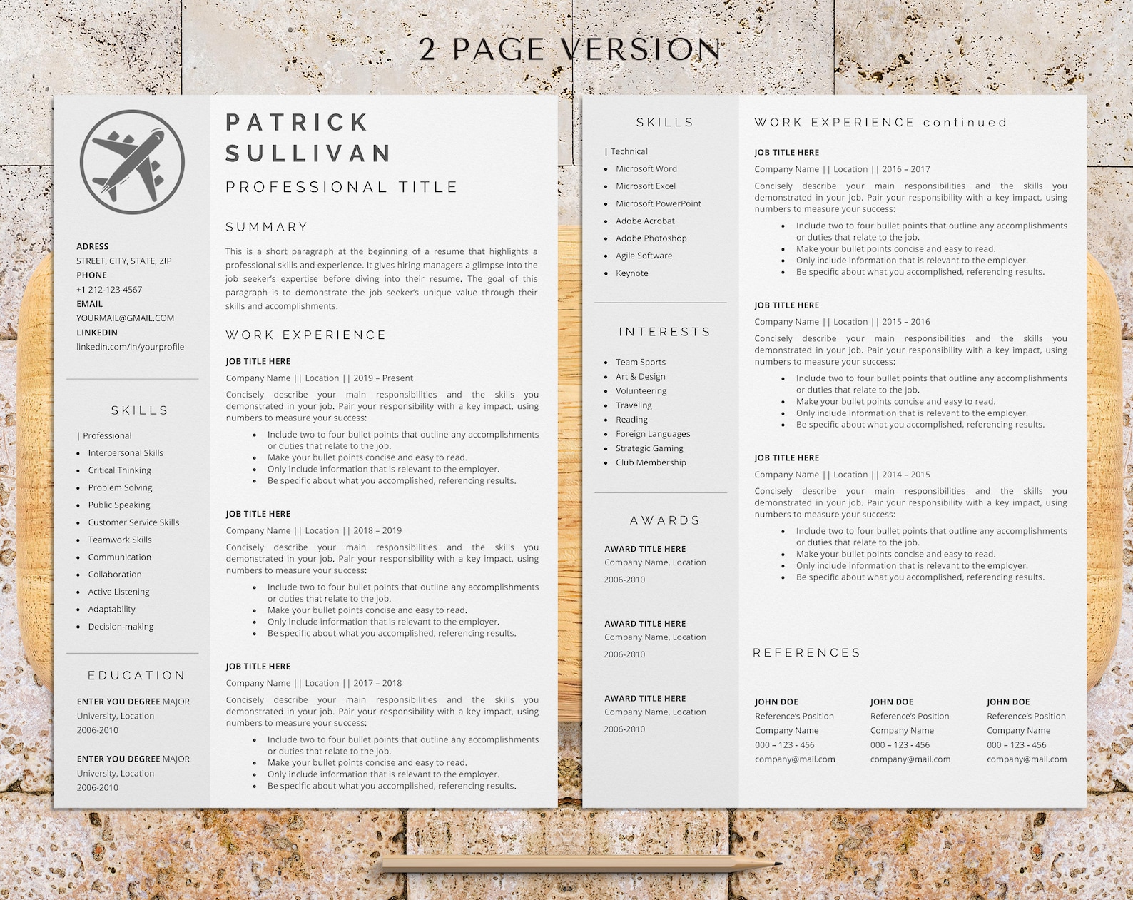 Aviation Resume Template for Word, Pilot Resume, Flight Attendant Cv ...
