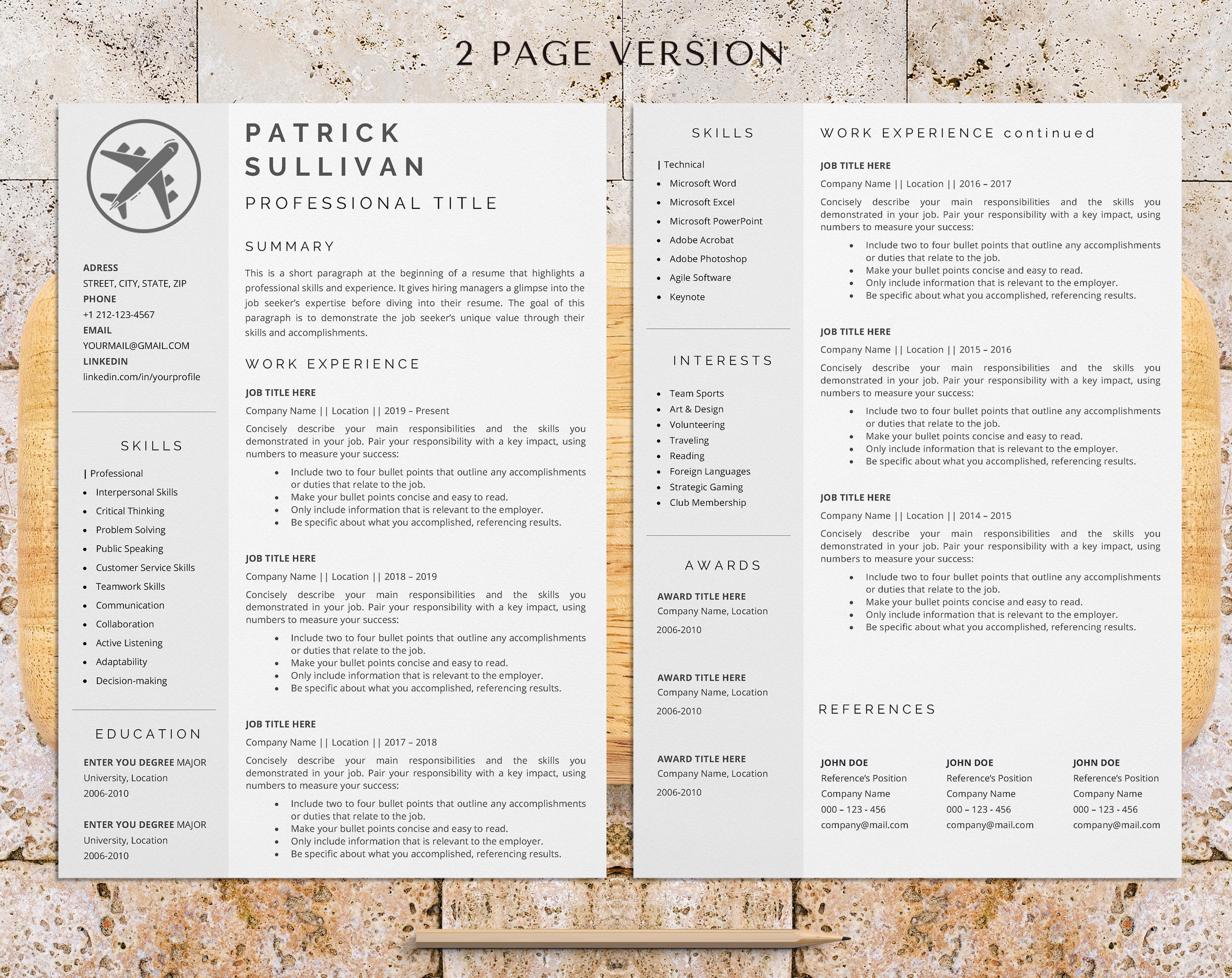 Aviation Resume Template for Word, Pilot Resume, Flight Attendant Cv ...