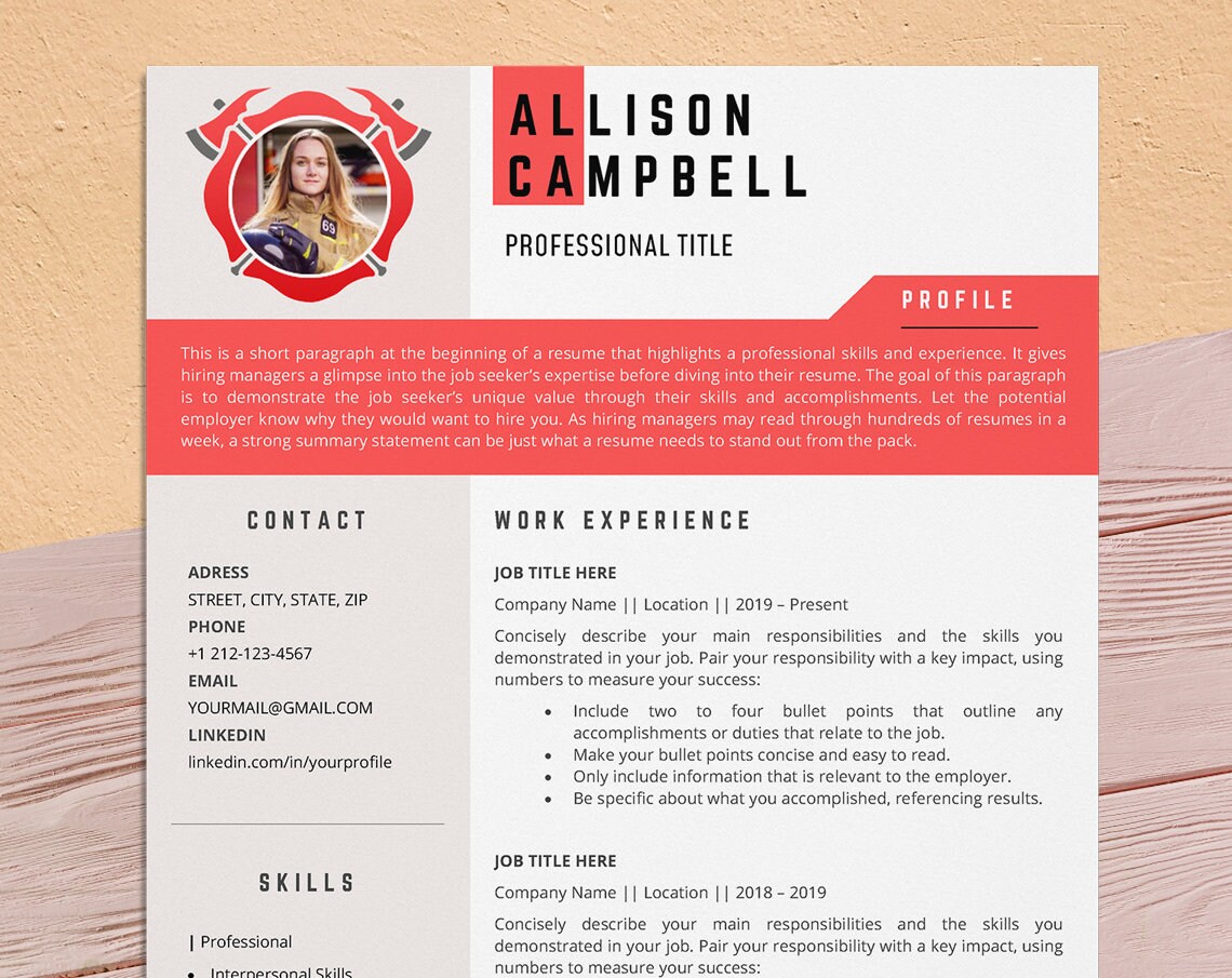Firefighters Resume Template for Word Fire Inspectors CV - Etsy