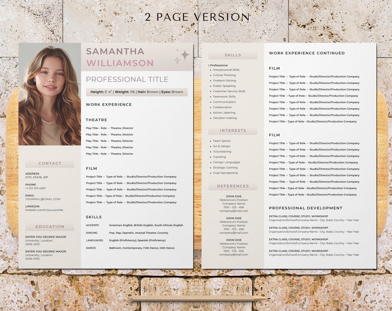 Child Actor Resume Template for Canva, Child Model Actor and Actress Cv ...