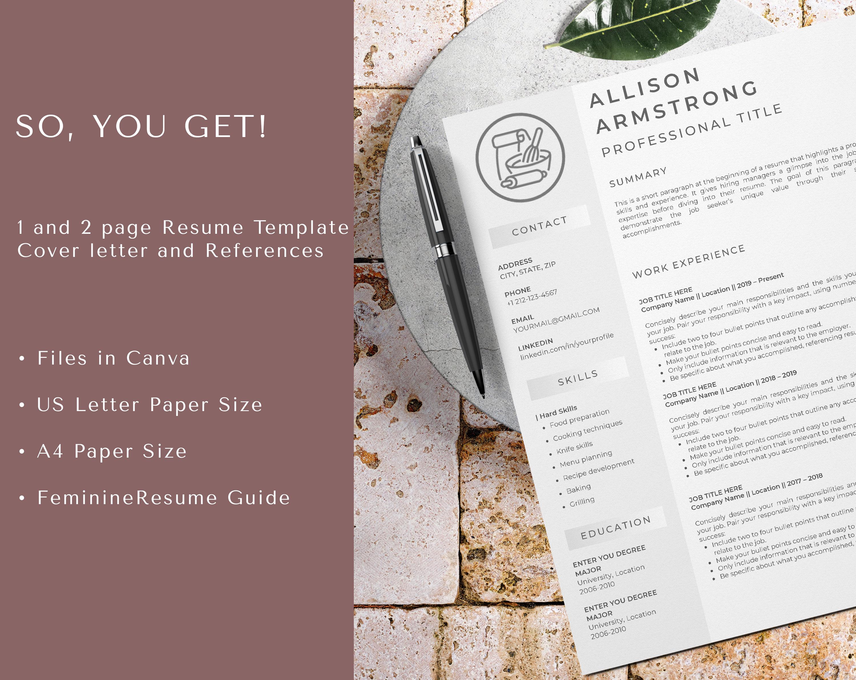 Chef & Cook Resume Template for Canva: High-quality and Customizable ...