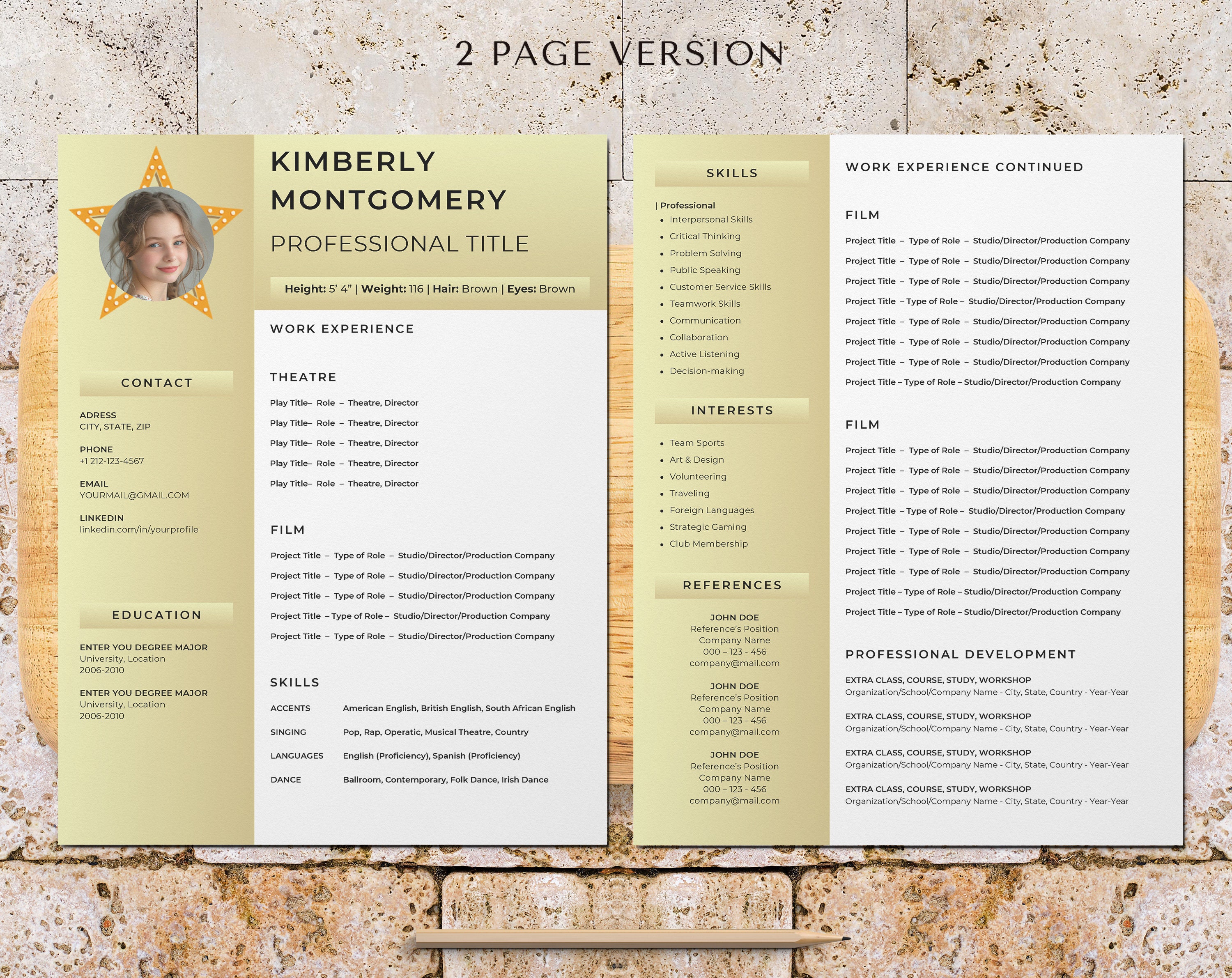 Child Actor Resume Template With Photo for Canva: Perfect for Aspiring ...
