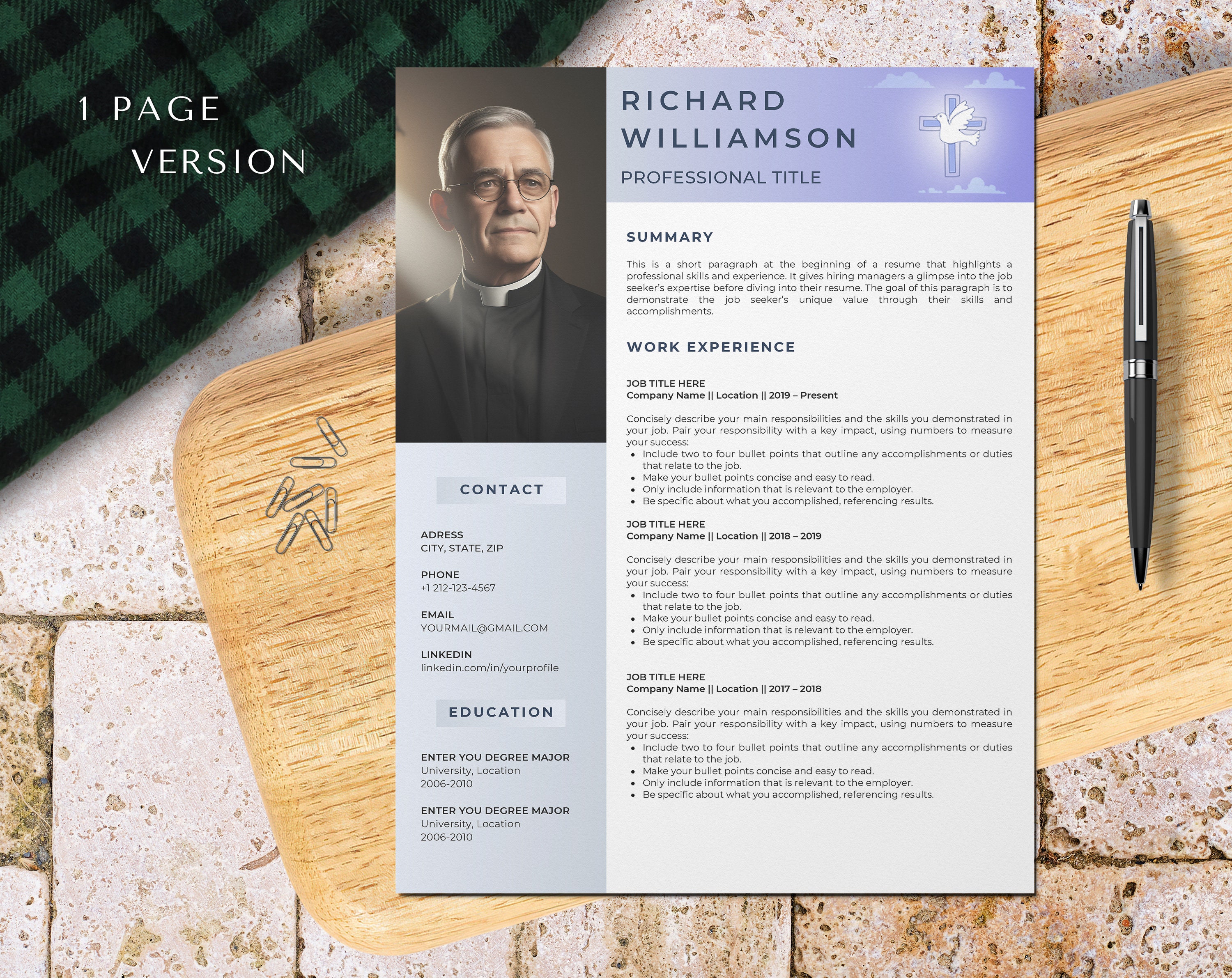 Pastor Resume Template for Canva, Religion Resume, Church Cv, Chaplain ...
