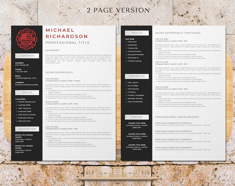 US Firefighter Resume Template for Canva, Wildland Firefighter Resume ...
