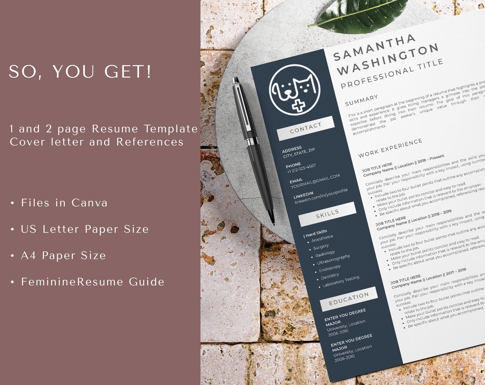 Veterinary Assistant Resume Template for Canva, Veterinary Technician ...