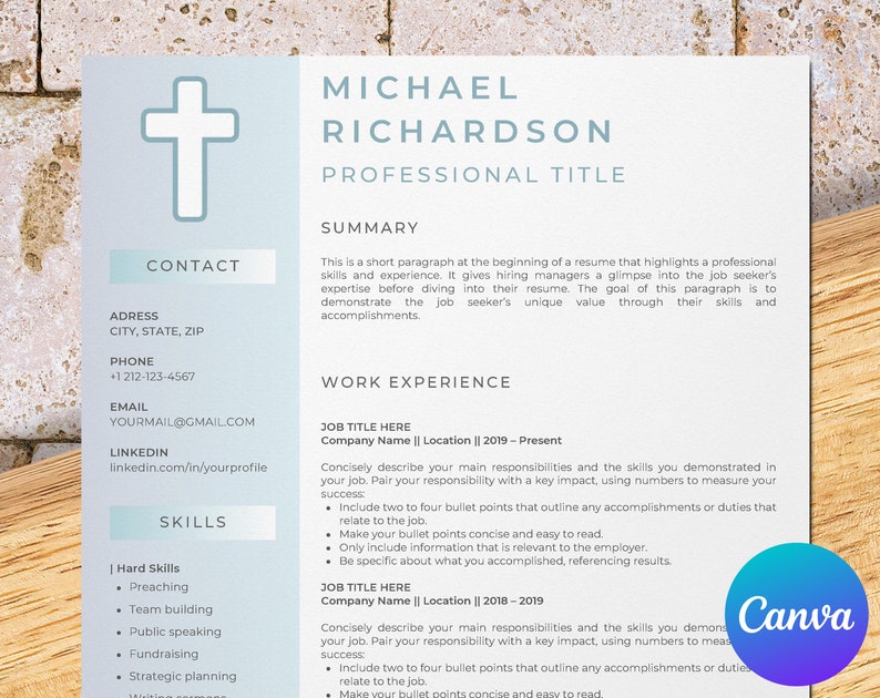 Pastor Resume Template for Canva, Cover Letter, Religion Teacher Resume ...