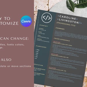 Developer Resume Template for Canva: Highlight Skills as a Web or ...