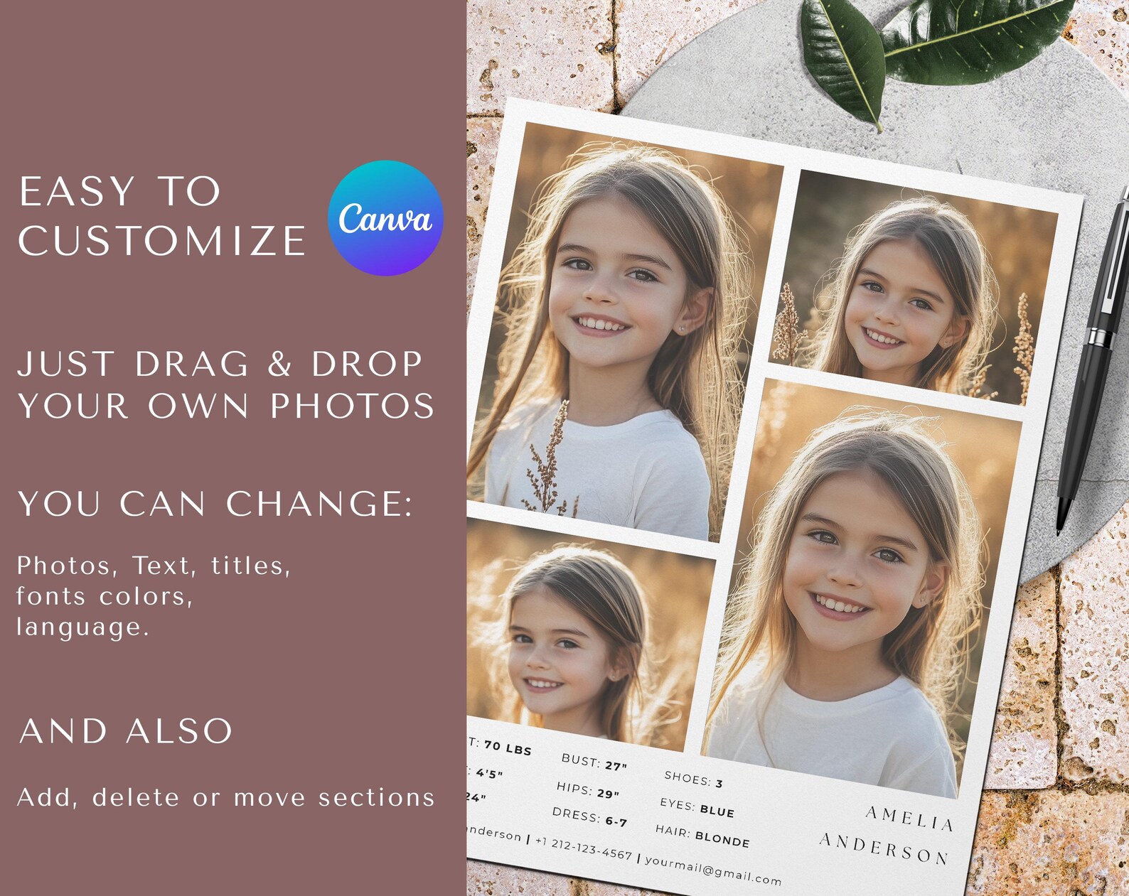 Kids Model Comp Card for Canva: Create a Professional Zed-style Child ...