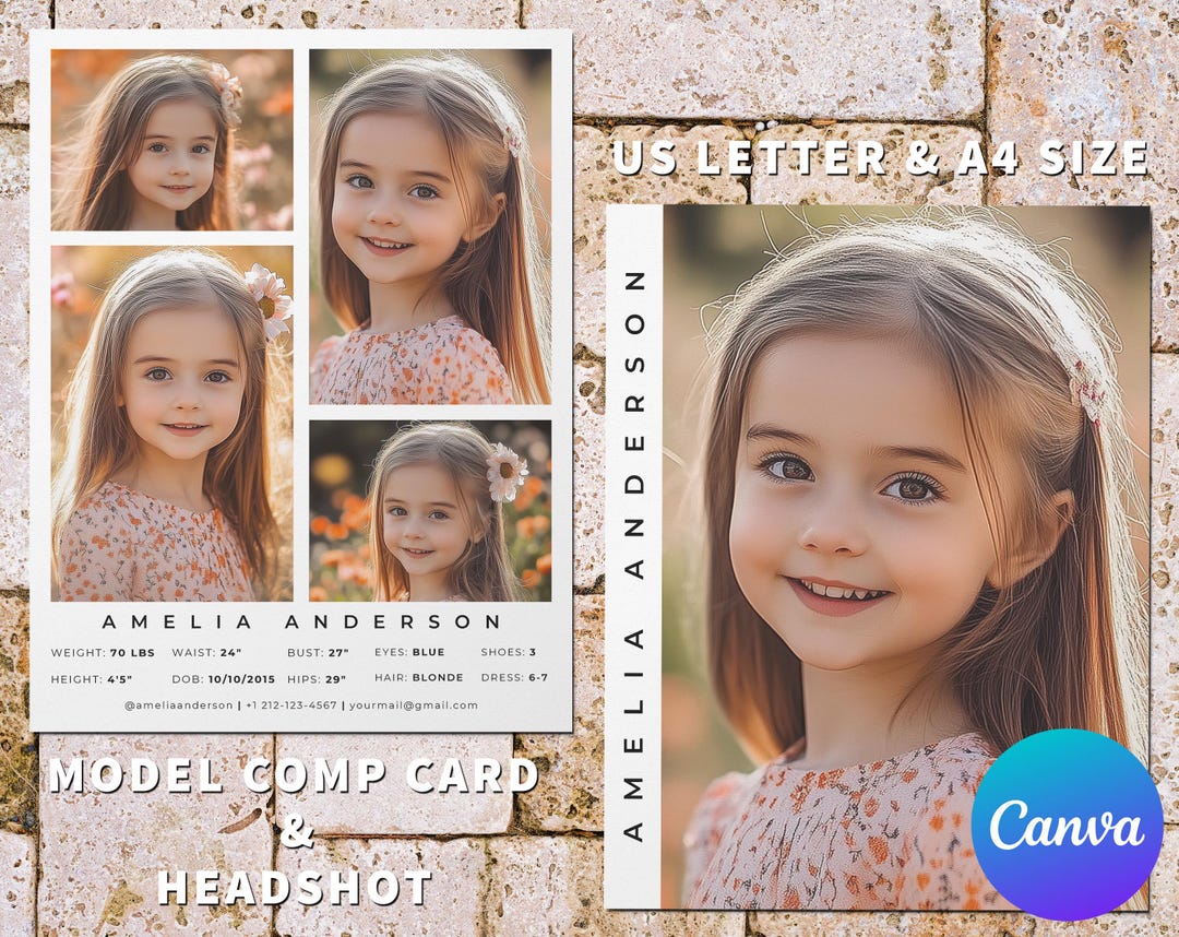 Kids Model Comp Card for Canva: Design a Custom Child Talent Composite ...