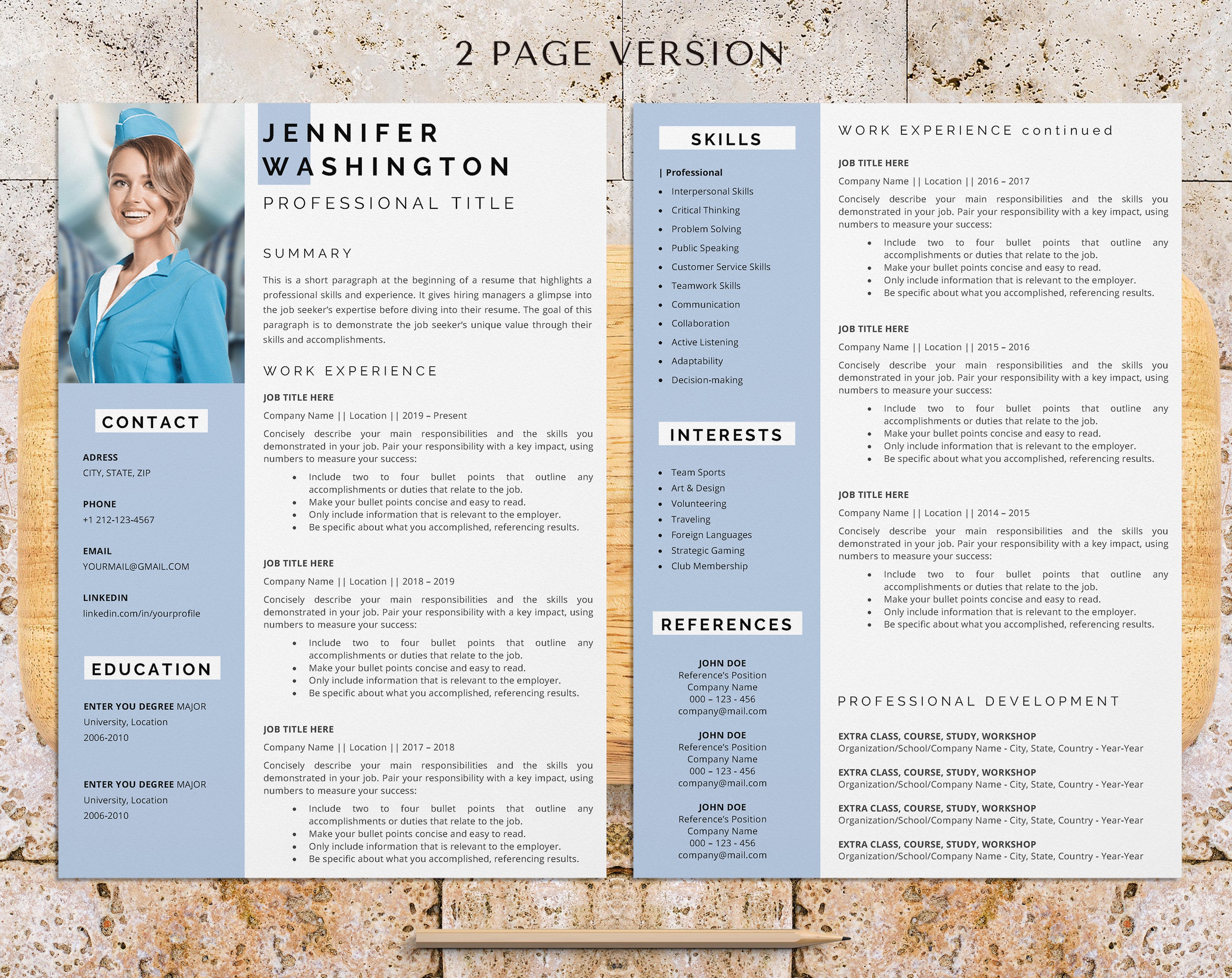 Flight Attendant Resume Template for Word, Stewardess Resume, Aviation ...