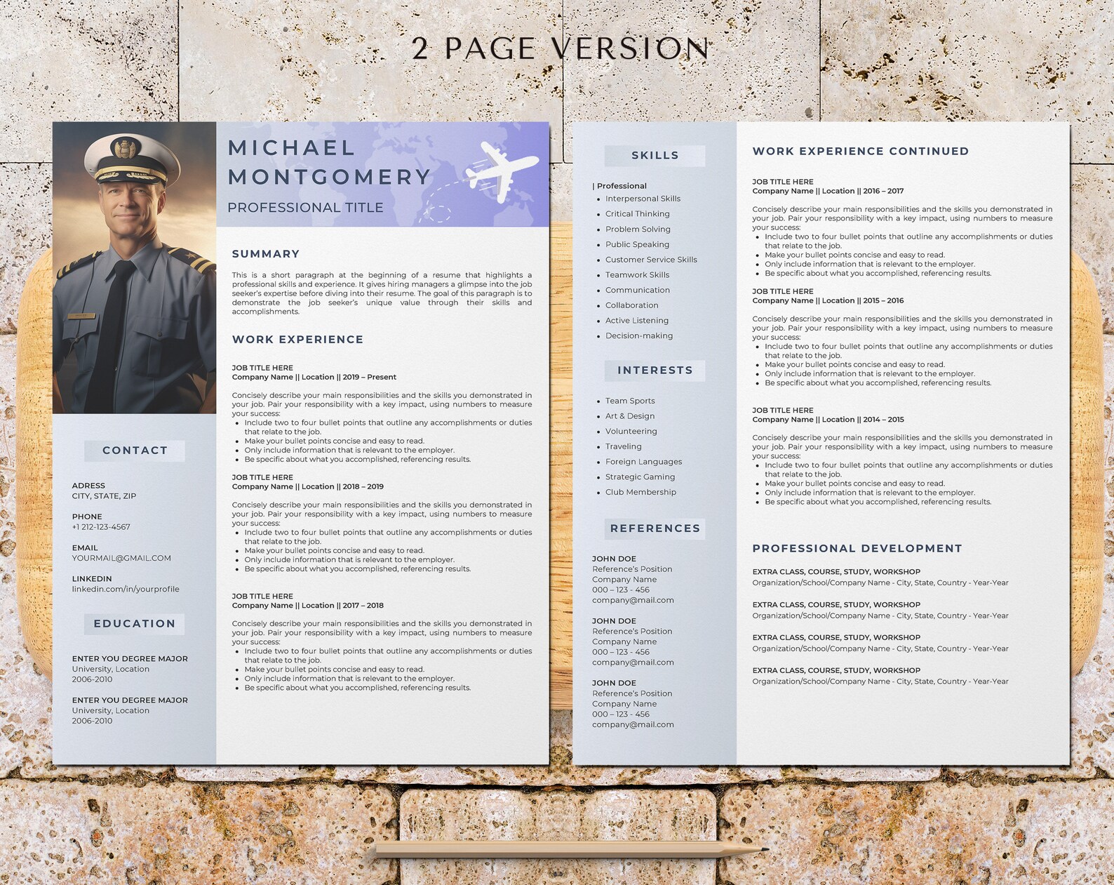 Pilot Resume Template for Canva, Airline Pilot Resume, Commercial Pilot ...