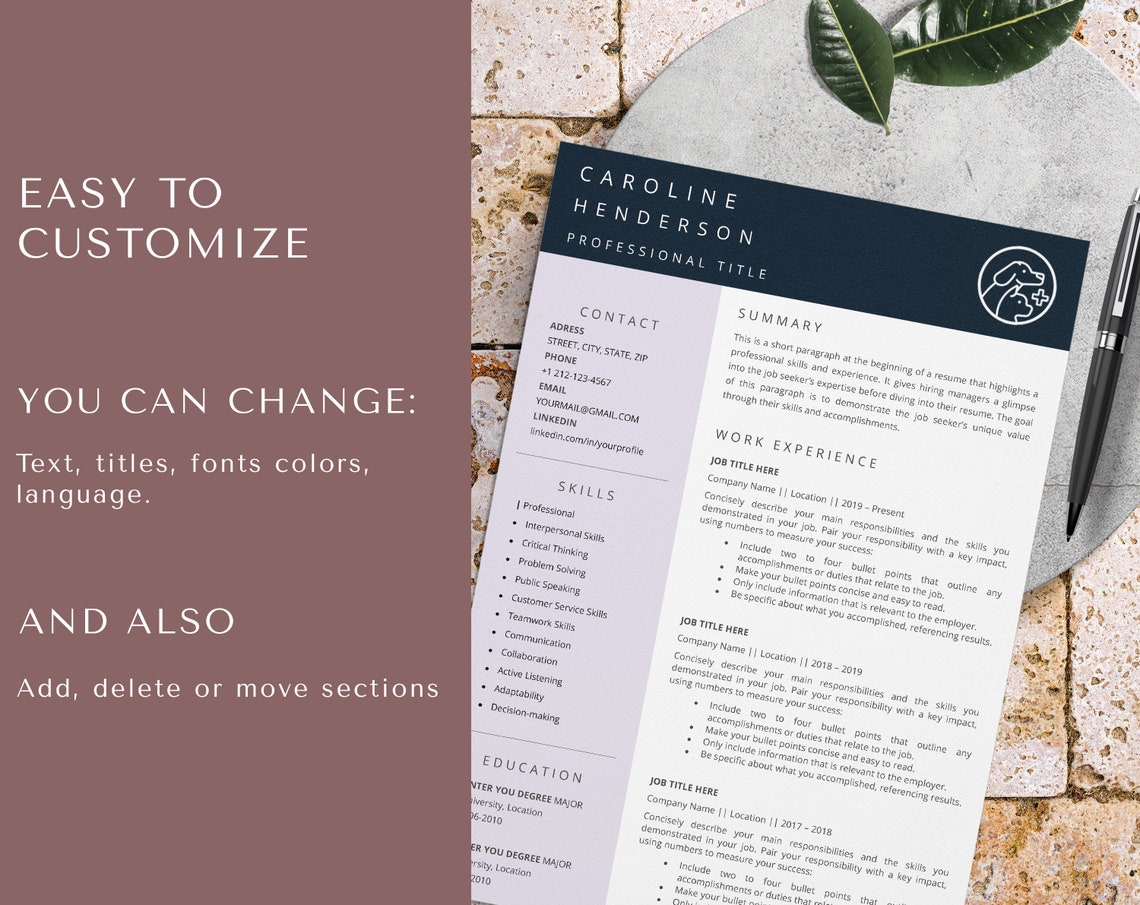 Veterinary Assistant Resume Template for Word, Veterinary Technician ...