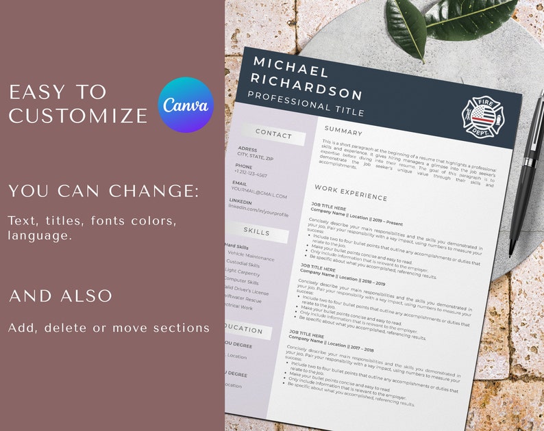 Firefighters Resume Template for Canva, Fire Investigators Cv, Fire ...