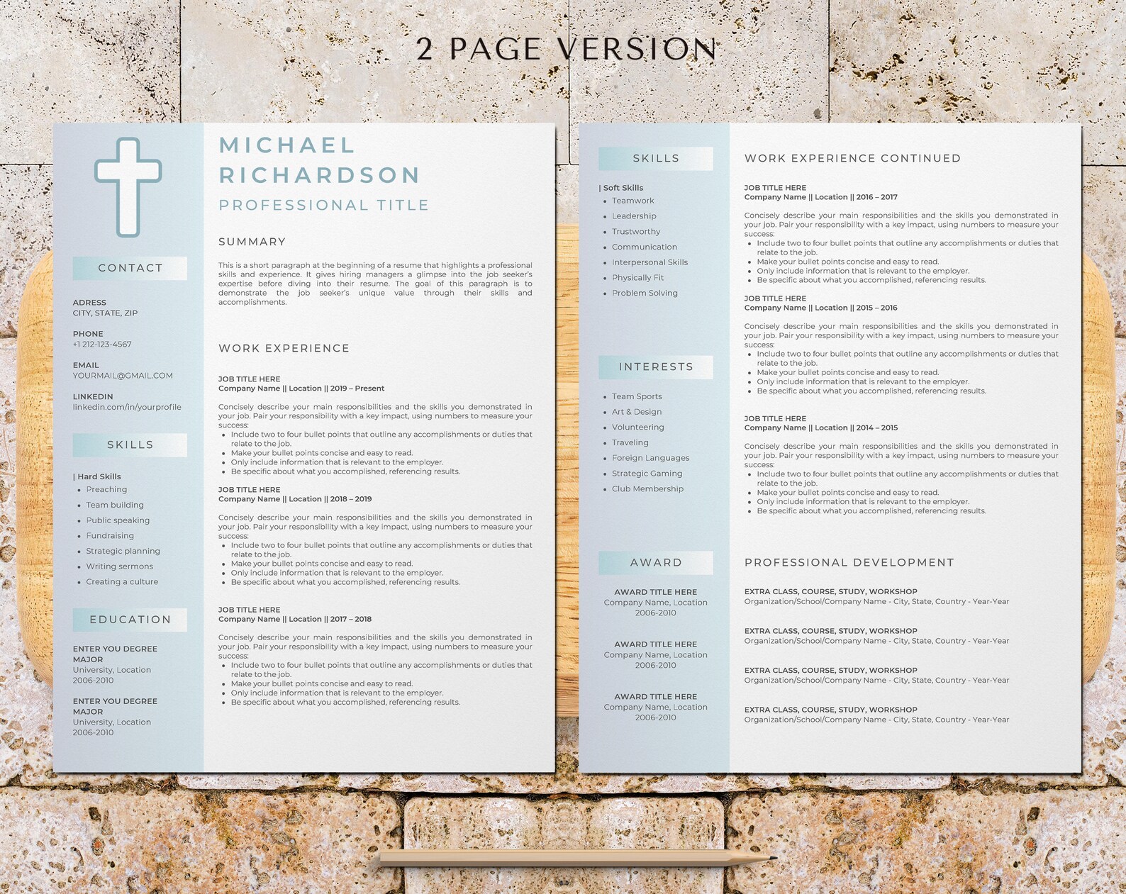 Pastor Resume Template for Canva, Cover Letter, Religion Teacher Resume ...