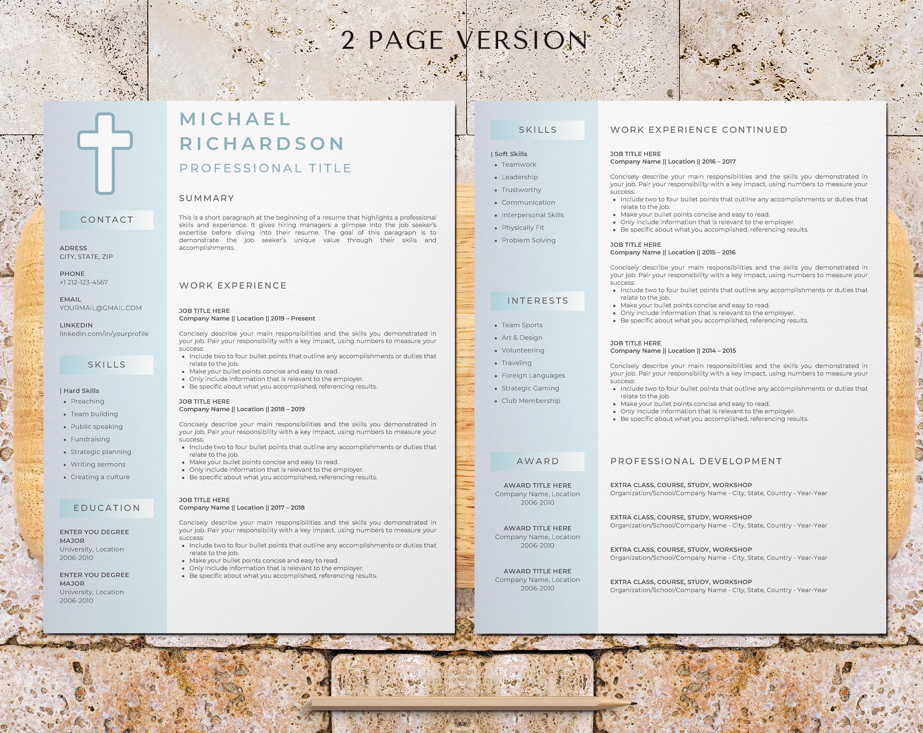 Pastor Resume Template for Canva, Cover Letter, Religion Teacher Resume ...