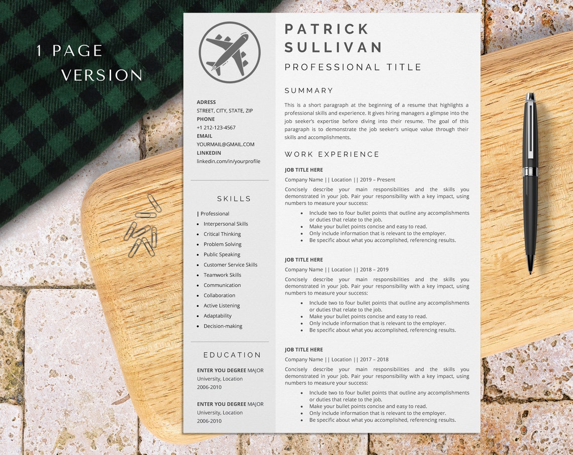 Aviation Resume Template for Word, Pilot Resume, Flight Attendant Cv ...