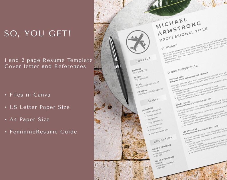 Pilot Resume Template for Canva, Aviation Resume, Airline Pilot ...