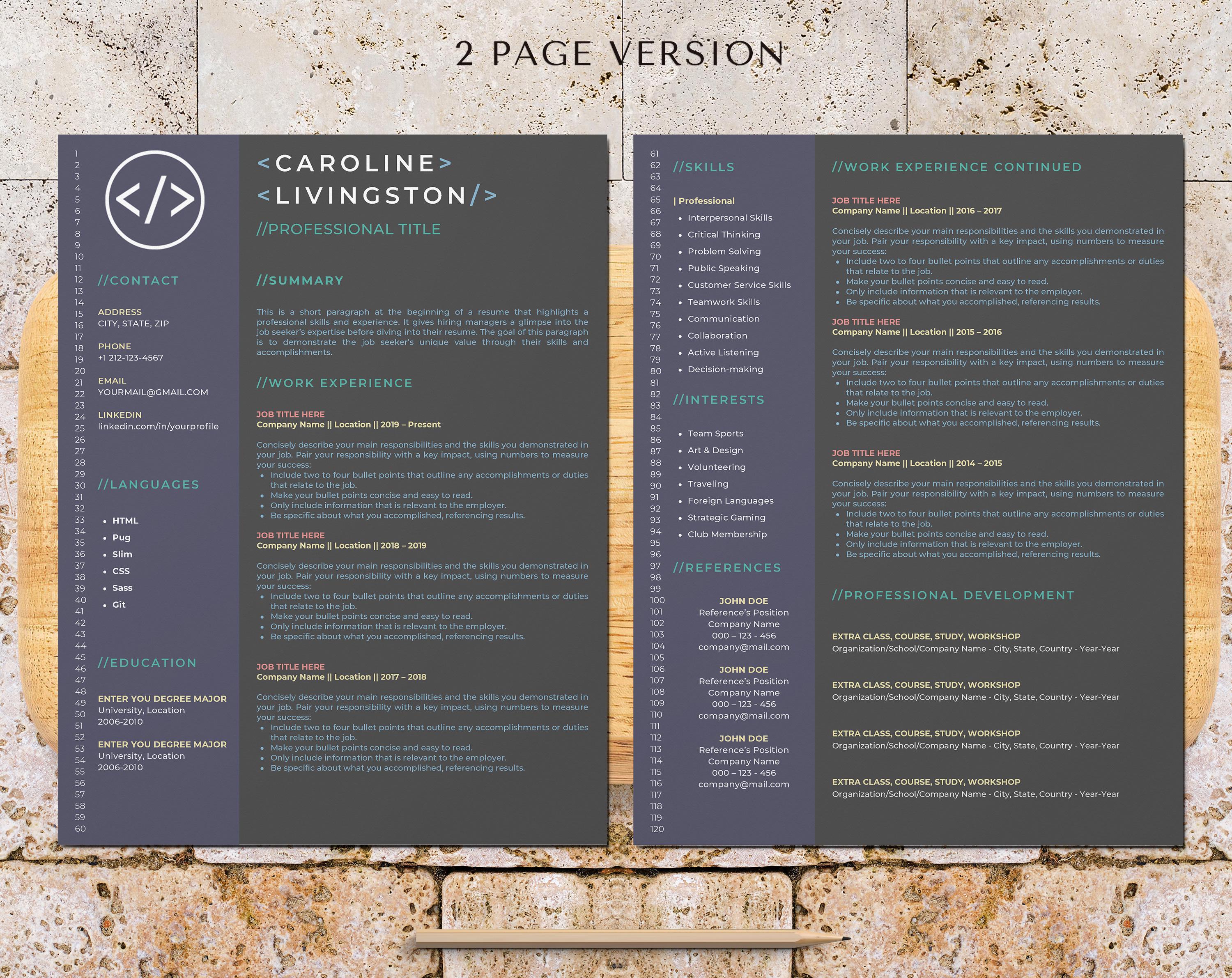 Developer Resume Template for Canva: Built for Software Web Engineers ...