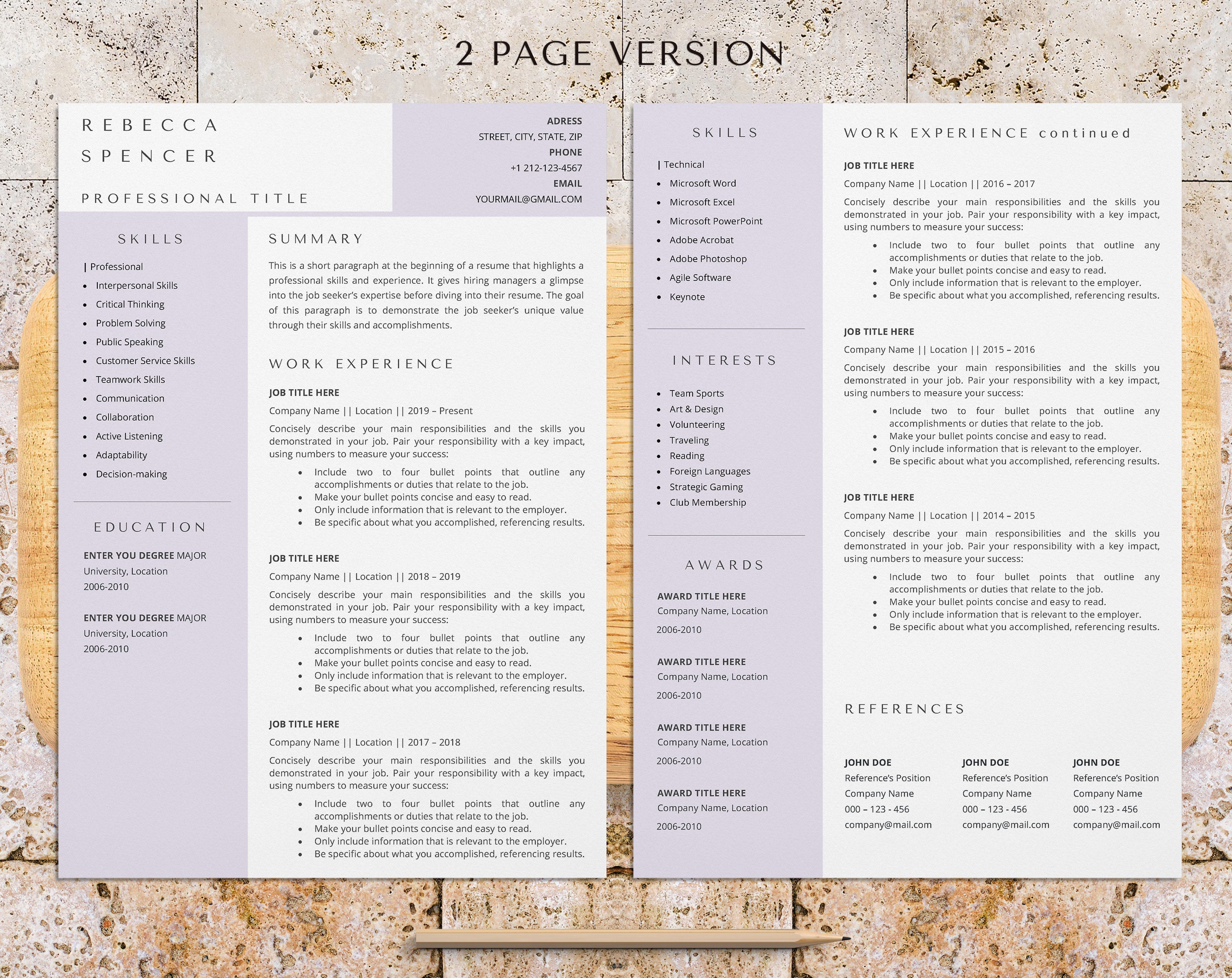 Elegant & Targeted Two Page Resume Template and Cover Letter for Word ...