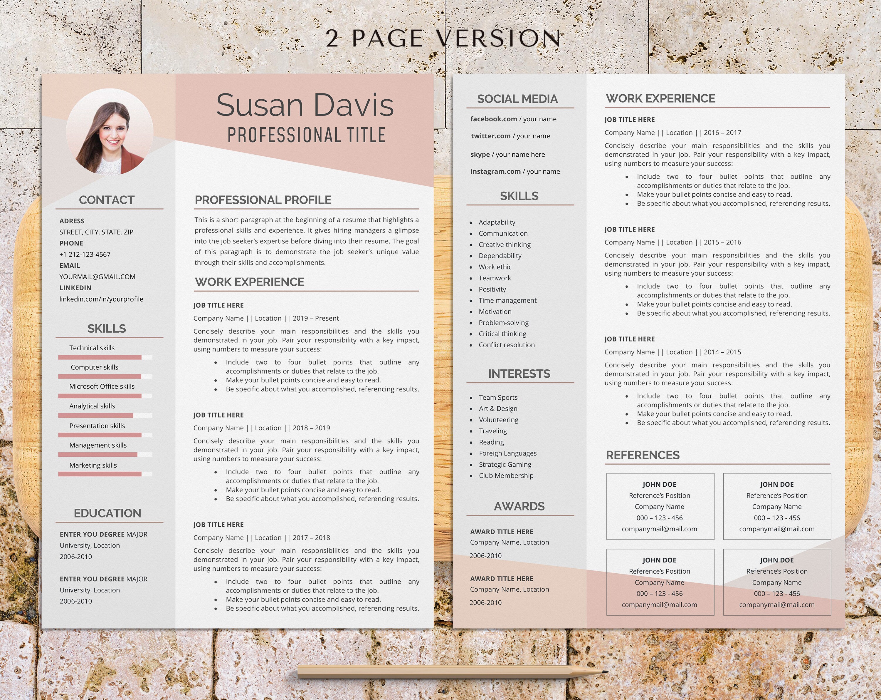 Feminine Resume Template With Photo for Word, Sorority Resume, Stay at ...