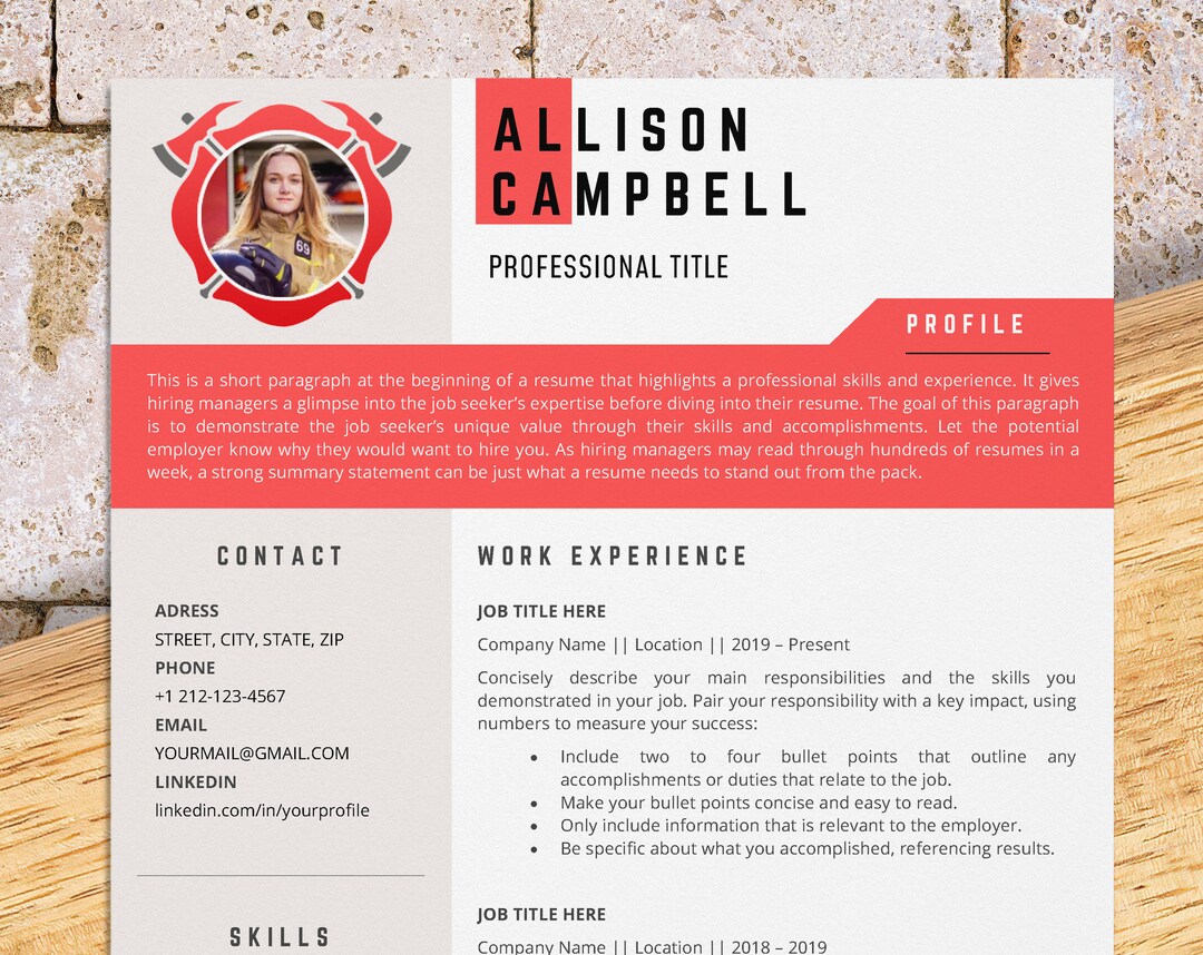 Firefighters Resume Template for Word, Fire Inspectors CV, Fire ...