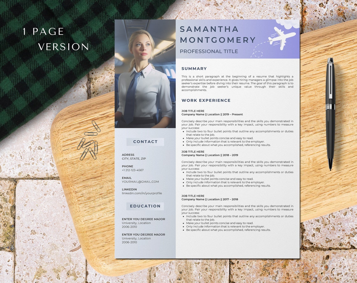 Flight Attendant Resume Template for Canva, Stewardess Resume, Aviation ...