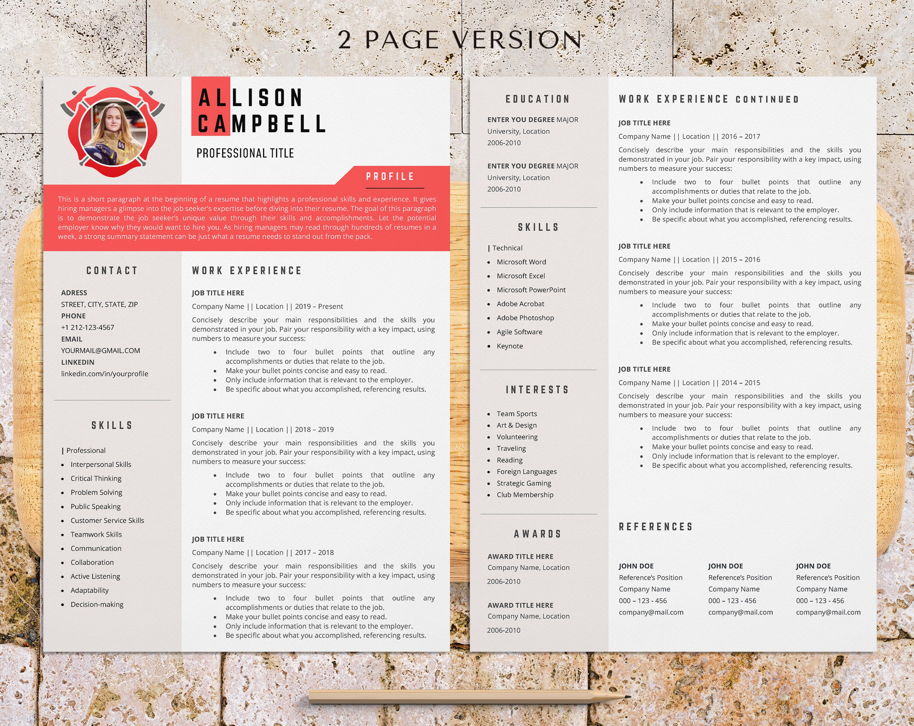 Firefighters Resume Template for Word, Fire Inspectors CV, Fire ...